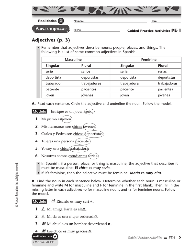 Adjectives p 3 M O